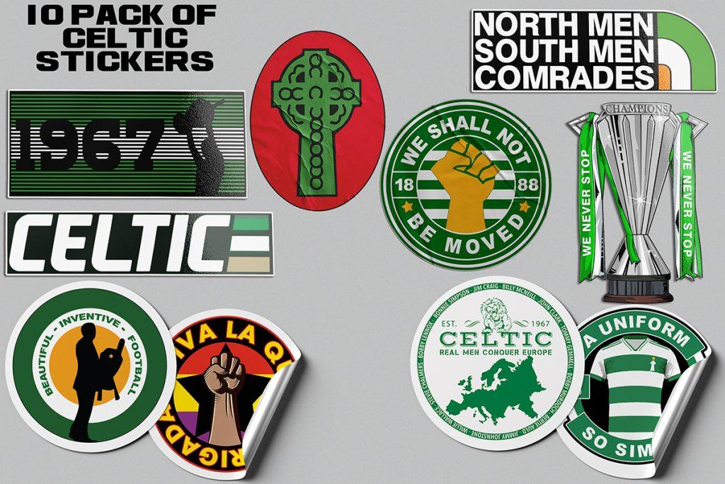 10 Pack Of Celtic FC Stickers | Celtic Football Pin Badges